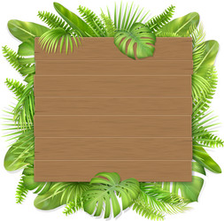 Wooden sign with tropical leaves Royalty Free Vector Image