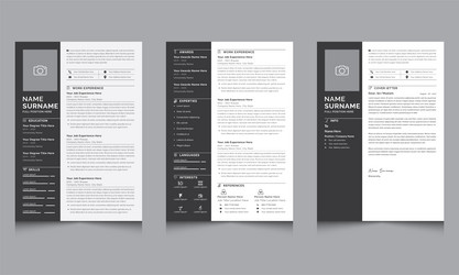 Black sidebar resume layout template Royalty Free Vector