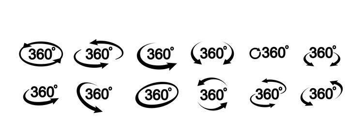 360 degree view related icon set signs and arrows Vector Image