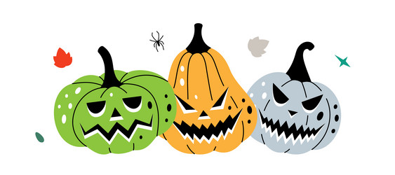Autumn pumpkins faces scary Royalty Free Vector Image