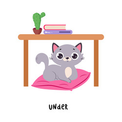 Little mouse sitting under table on pillow Vector Image