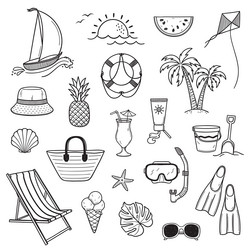 Doodle summer beach elements set Royalty Free Vector Image