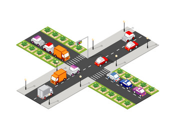 Crossroads and road markings isometric Royalty Free Vector