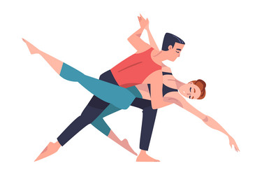 Man and woman dancer moving in tandem performing Vector Image
