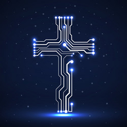 Cross circuit board christian symbol Royalty Free Vector