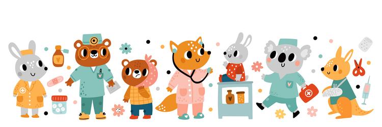 Animal doctors and patients cute sick koala Vector Image