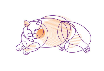 Nice cute cat linear line art drawing Royalty Free Vector