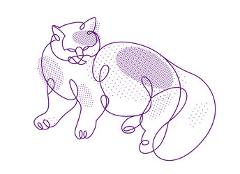 Fat and lazy cat line art linear drawing Vector Image