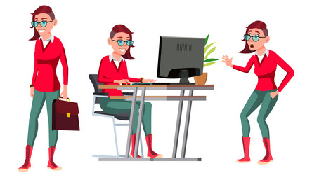 Office worker woman animated elements Royalty Free Vector