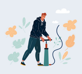 Cartoon man pumps a big air balloon Royalty Free Vector