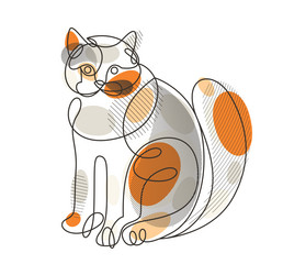 Nice cute cat linear line art drawing Royalty Free Vector