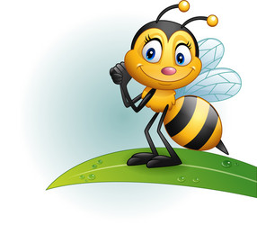 Cartoon bee sitting on a leaf Royalty Free Vector Image