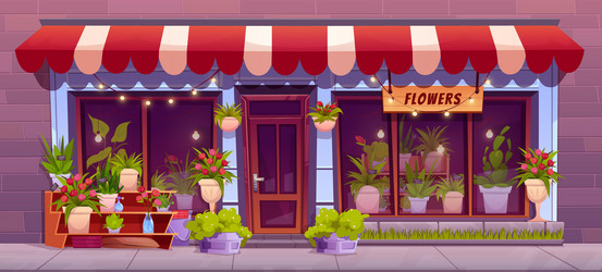 Cartoon flower shop facade in city street Vector Image