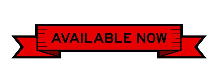 Ribbon label banner with word available now Vector Image
