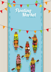 Floating market boat frame Royalty Free Vector Image