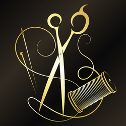 Scissors and golden needle thread Royalty Free Vector Image