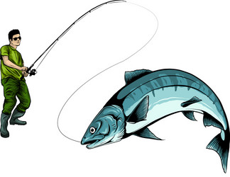Fisherman catches fish in black background Vector Image