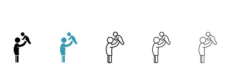 Father and son playing icon set family Royalty Free Vector
