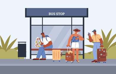People waiting their bus at stop concept Vector Image