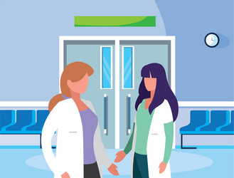 Female medicine workers in operating room Vector Image