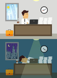 Day or night work working late overtime office Vector Image