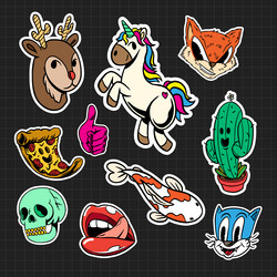 Colorful cute sticker collection Royalty Free Vector Image