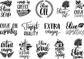 Hand lettering olive production signs Royalty Free Vector