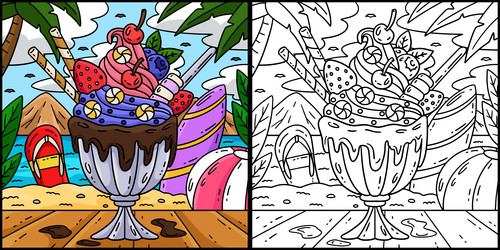 Ice cream bear with strawberries isolated coloring