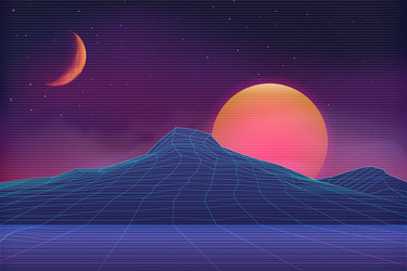 Retro 80s background neon glowing sun and moon Vector Image