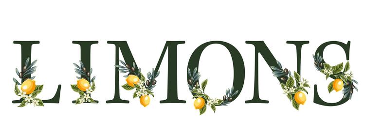 Decorated alphabet set of lemon letters Royalty Free Vector