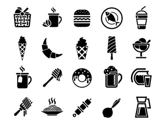 Elegant food icons set black beverage Royalty Free Vector