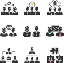 Teamwork black glyph icons set on white space Vector Image