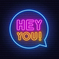 Hi there neon sign in the speech bubble on brick Vector Image