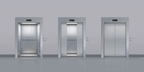 Closed and open elevator door 3d lift realistic Vector Image