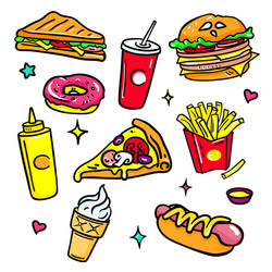 Set fast food cut pizza sandwich cheese Royalty Free Vector