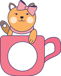 Cat inside mug cartoon blue lines Royalty Free Vector Image