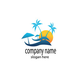Sunset landscape logo coconut tree summer symbol Vector Image