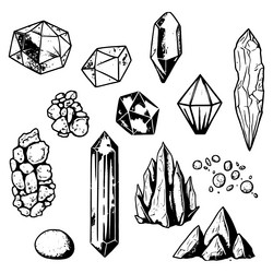 Crystals and gem stones hand drawn set Royalty Free Vector