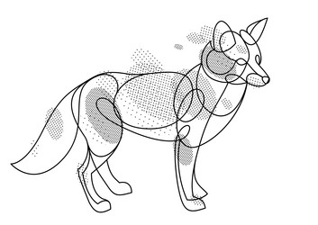 Cute red fox adorable wild animal linear drawing Vector Image
