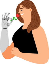 Bionic robot arm and human arm show heart together