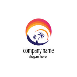 Sunset landscape logo coconut tree summer symbol Vector Image