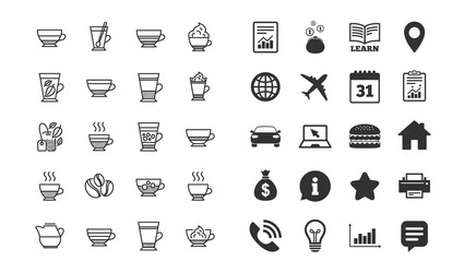 Popcorn mint leaves and mocha line icons pack Vector Image