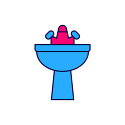 Filled outline washbasin with water tap icon Vector Image