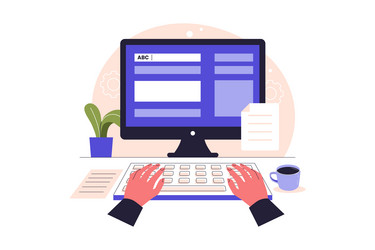 Data Entry Professional Working on Computer Vector Image