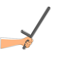 Single one line drawing hand holding police bat Vector Image