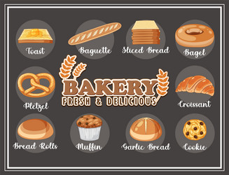 Different types of bread with name Royalty Free Vector Image