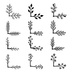 Floral dividers set hand drawn leaf borders decor Vector Image