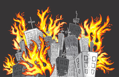 Cartoon buildings in fire flames Royalty Free Vector Image