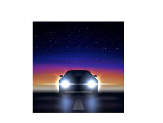 Night car with bright headlights approaching Vector Image