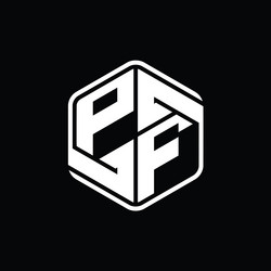 Pf logo monogram hexagon shape with triangle Vector Image